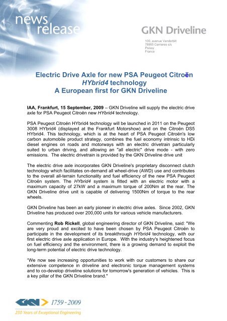 Electric Drive Axle for new PSA Peugeot Citroën ... - GKN Driveline