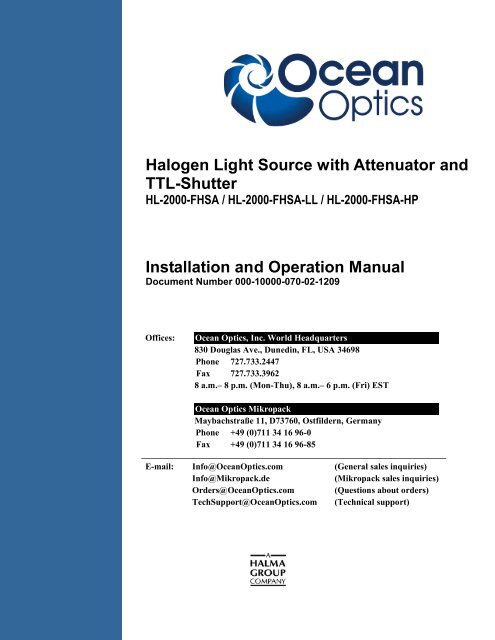 Halogen Light Source with Attenuator and TTL Shutter - Ocean Optics