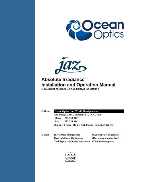 Jaz Absolute Irradiance Installation and Operation ... - Ocean Optics