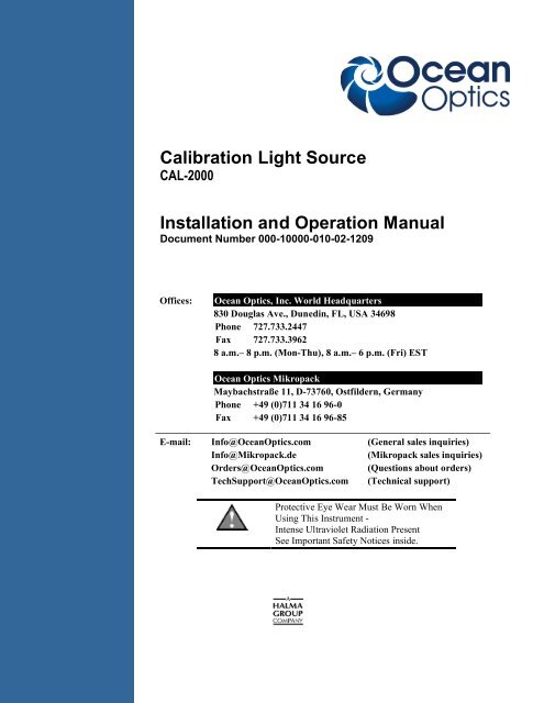 CAL-2000 Operating Instructions - Ocean Optics