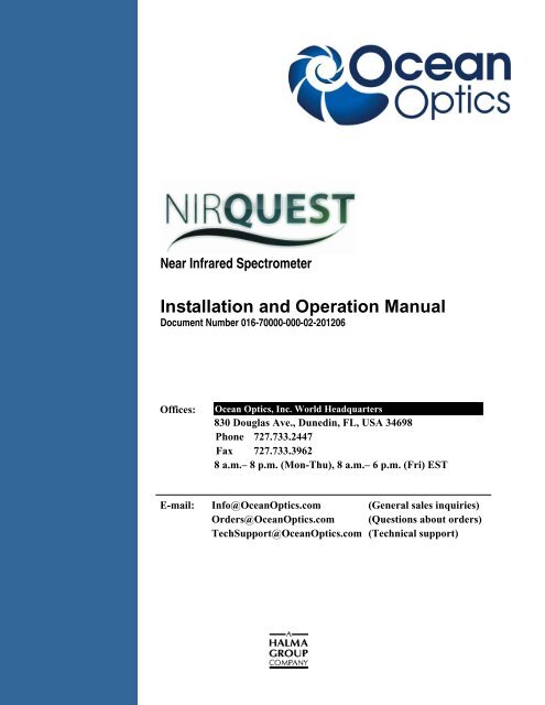 NIRQuest Installation and Operation Manual - Ocean Optics