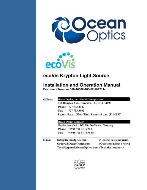 ecoVis Krypton Light Source Installation and ... - Ocean Optics