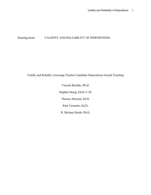 VALIDITY AND RELIABILITY OF DISPOSITIONS Validly - Niagara ...