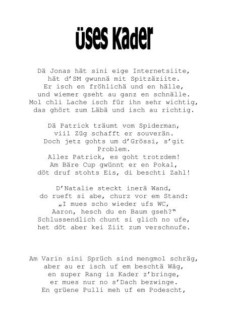 Dä Jonas hät sini eige Internetsiite, hät d'SM gwunnä ... - Kevin Huser