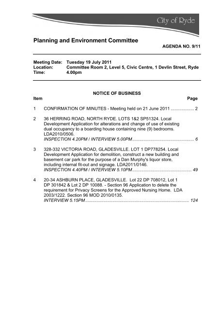 Planning and Environment Committee - City of Ryde - NSW ...
