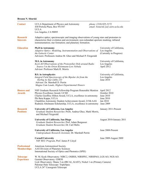 CV - UCLA - Division of Astronomy & Astrophysics