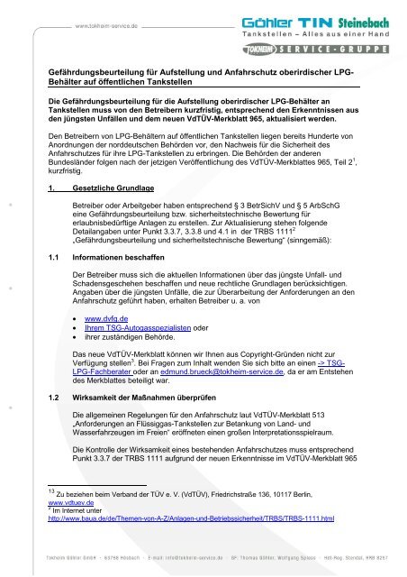 Gefährdungsbeurteilung für Aufstellung und Anfahrschutz - Tokheim ... Gefährdungsbeurteilung für Aufstellung und Anfahrschutz - Tokheim ...