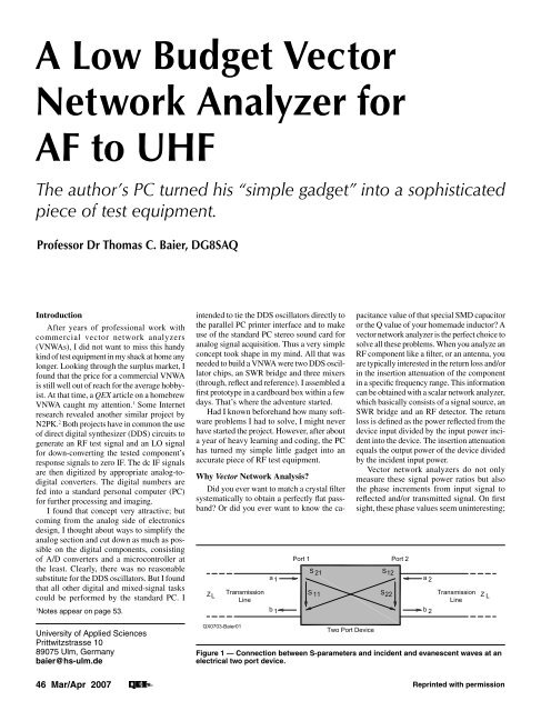 A Low Budget Vector Network Analyzer for AF to UHF - SDR-Kits