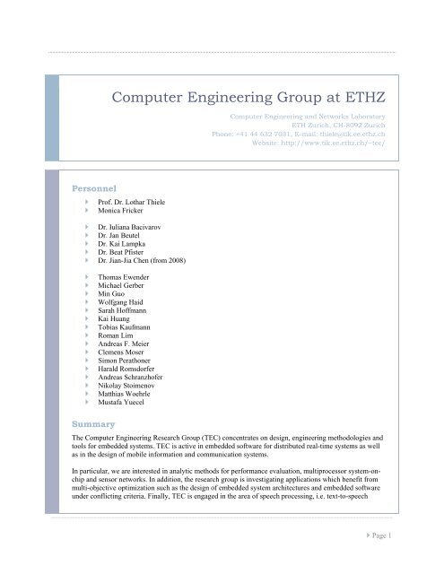 Computer Engineering Group at ETHZ - Computer Engineering and ...