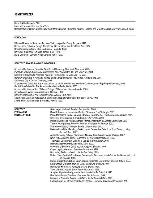 Jenny Holzer's CV - Creative Time