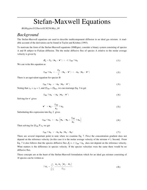 Manipulations of Stefan-Maxwell Equations - Ekaya Solutions