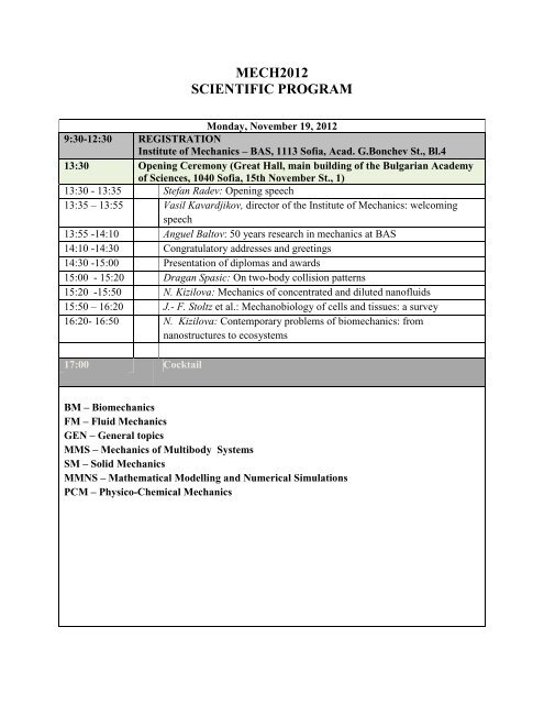 MECH2012 SCIENTIFIC PROGRAM