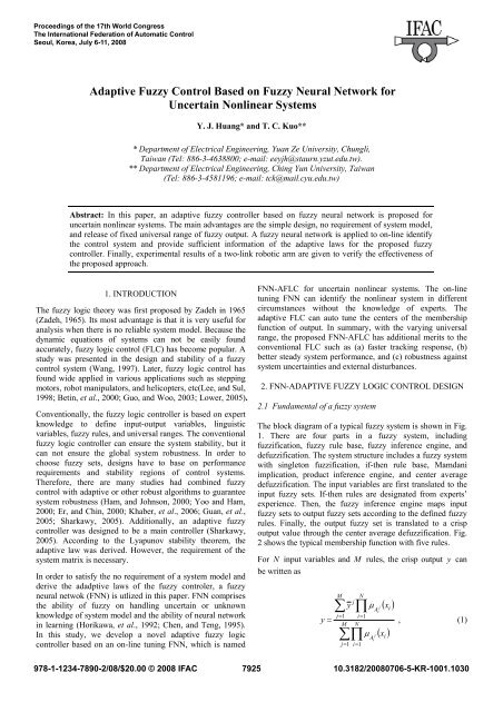 Adaptive Fuzzy Control Based On Fuzzy Neural Network For