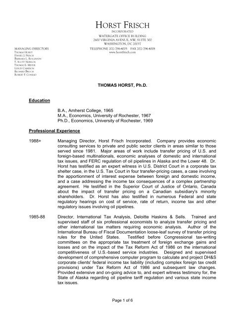 Resume of Thomas Horst - Horst Frisch