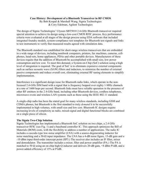 Designing a Bluetooth Transceiver in RF CMOS - analogZONE