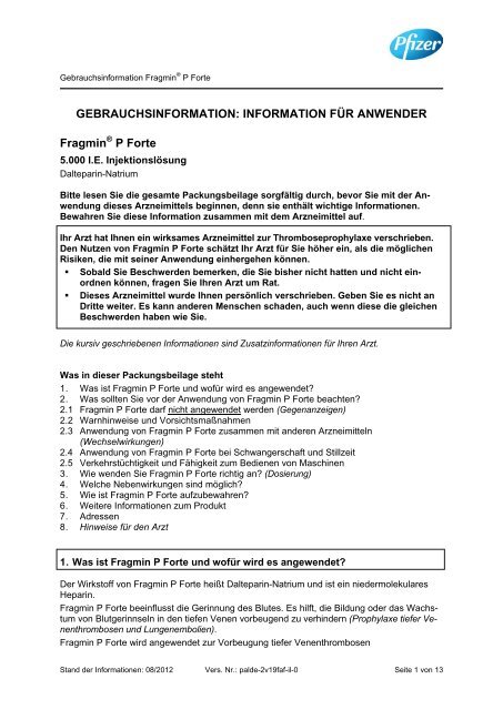 Fragmin P Forte 5.000 I.E. Injektionslösung - Pfizer.de