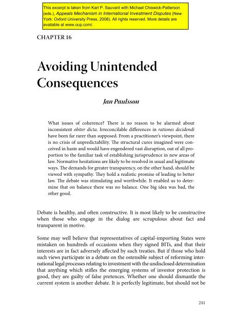 Avoiding Unintended Consequences Jan Paulsson - Vale Columbia ...