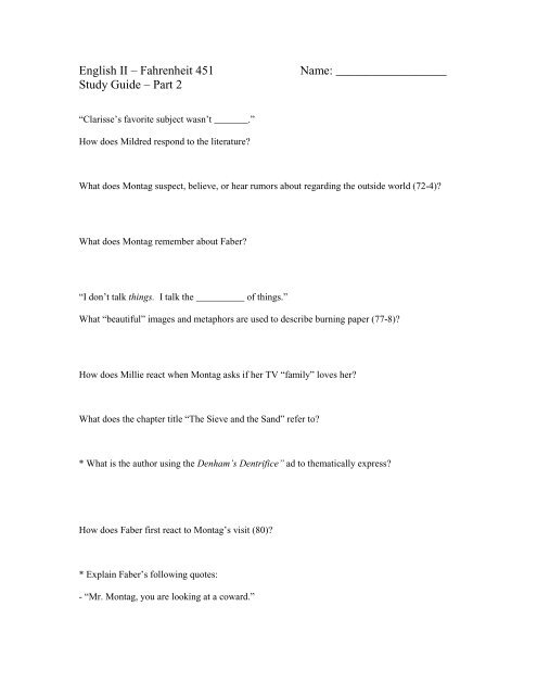 Fahrenheit 451 study guide - part 2