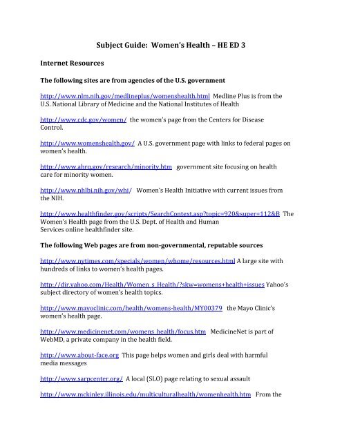 Subject Guide: Women's Health – HE ED 3 - Cuesta College Library