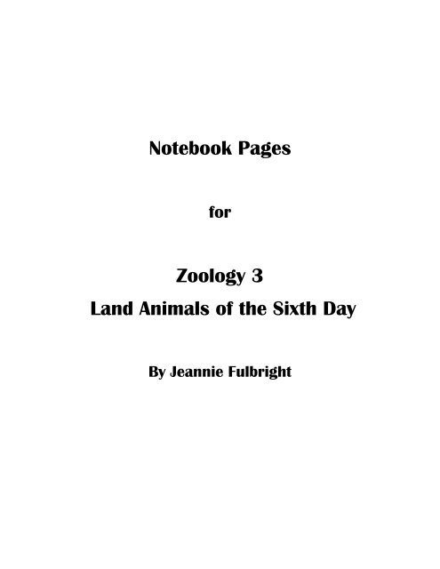 Notebook Pages Zoology 3 Land Animals of the Sixth Day