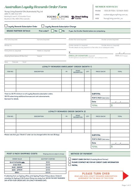 Loyalty Rewards Order Form AUS | Digital Library | Young Living