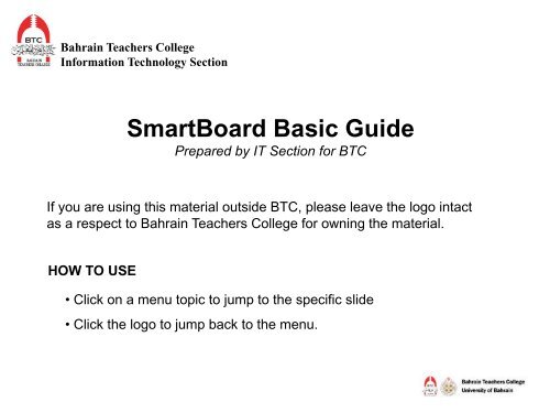 SmartBoard Basic Guide - Bahrain Teachers College