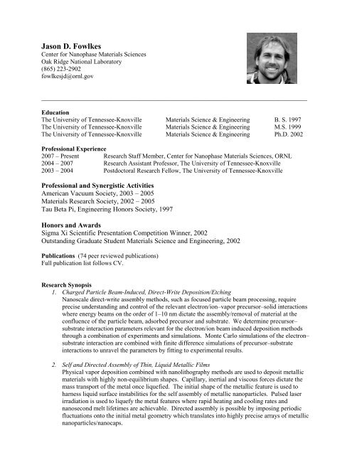 Jason Fowlkes - Center for Nanophase Materials Sciences - Oak ...