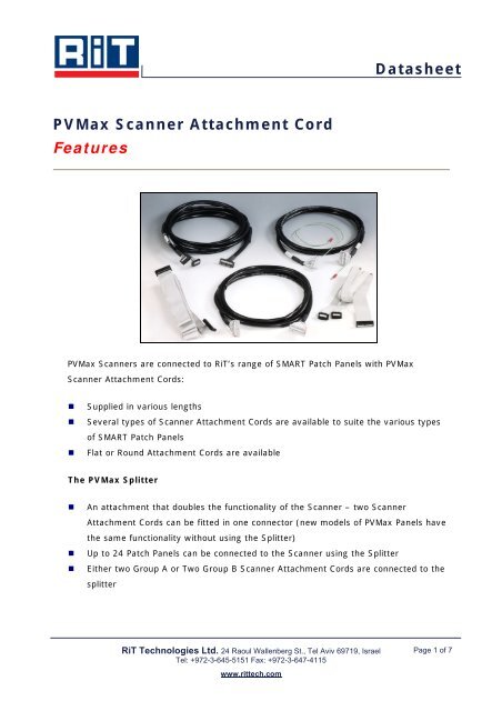 PVMax Scanner Attachment Cord Features - RiT Technologies Ltd.