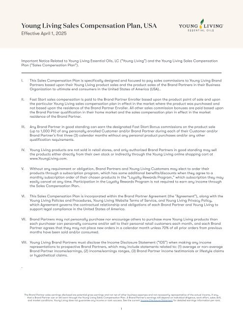 Sales Compensation Plan for the USA 2025 | Digital Library | Young Living