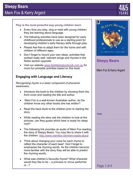 Sleepy Bears - The Little Big Book Club