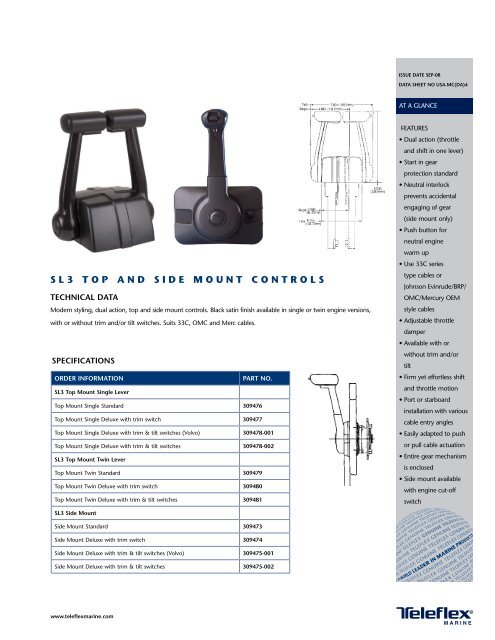 SL3 TOP AND SIDE MOUNT CONTROLS - Teleflex Marine