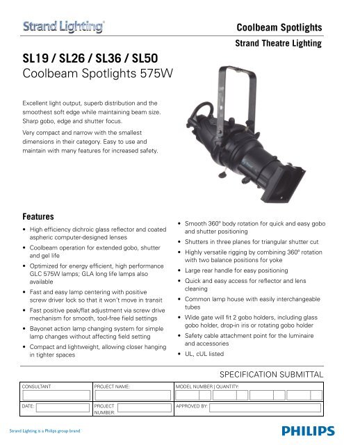 SL19 / SL26 / SL36 / SL50 Coolbeam Spotlights ... - Strand Lighting