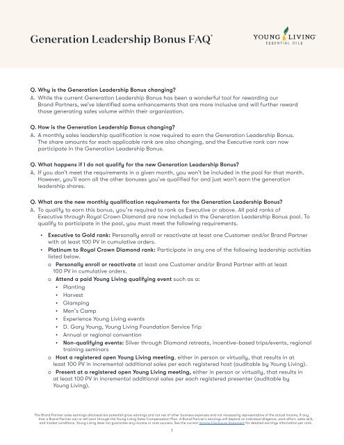 Generation Leadership Bonus FAQ 2025 (Effective April 1st, 2025 ...
