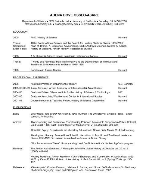 CV - Abena Dove Osseo-Asare - University of California, Berkeley