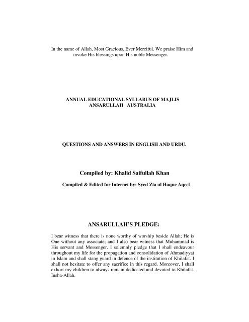Khalid Saifullah Khan ANSARULLAH'S PLEDGE - Ahmadiyya ...