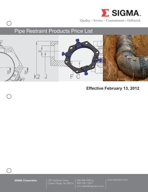 Pipe Restraint Products Price List - SIGMA Corporation