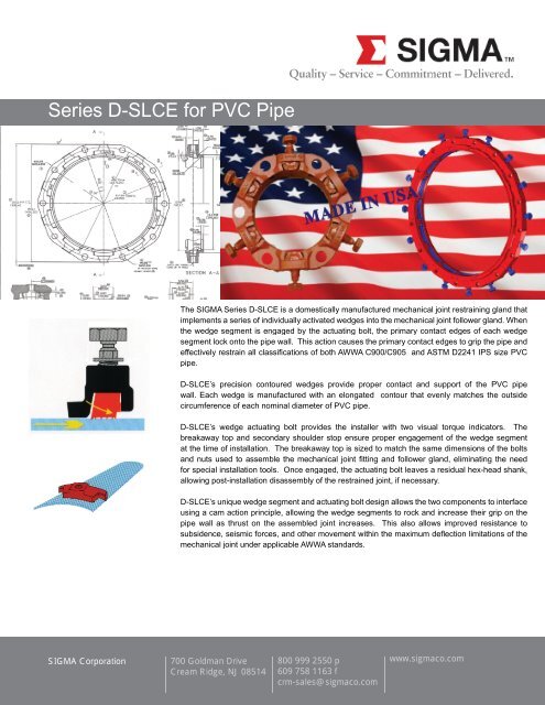 ONE-LOK™ Series D-SLCE for PVC Pipe - SIGMA Corporation