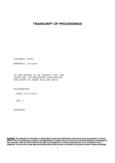 TRANSCRIPT OF PROCEEDINGS - Queensland Courts