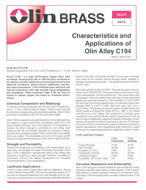 olin alloy c194 - Olin Brass