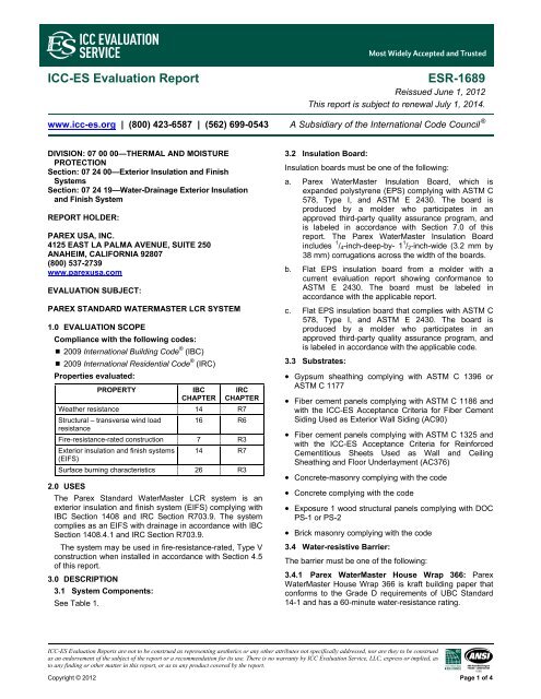 ESR-1689 - Parex USA Inc. - ICC-ES