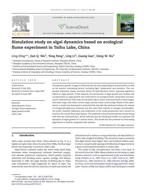 Simulation study on algal dynamics based on ecological flume ...