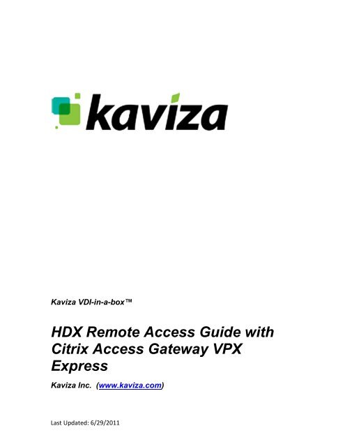HDX Remote Access Guide with Citrix Access Gateway VPX Express