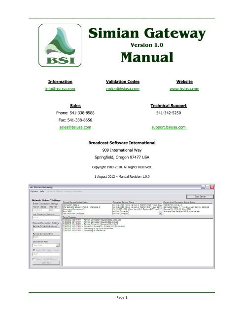 Installing Simian Gateway - Broadcast Software International