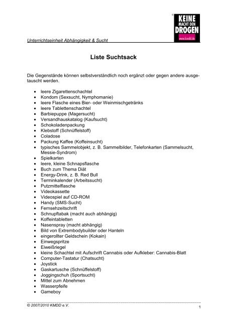Fragebogen Sucht - Keine Macht den Drogen