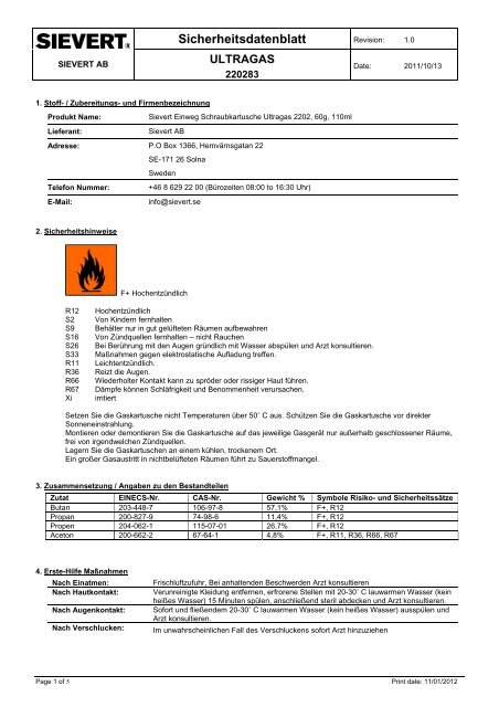 Sicherheitsdatenblatt - Sievert AB