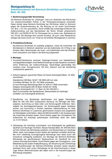 Montageanleitung für - Hawle Armaturen