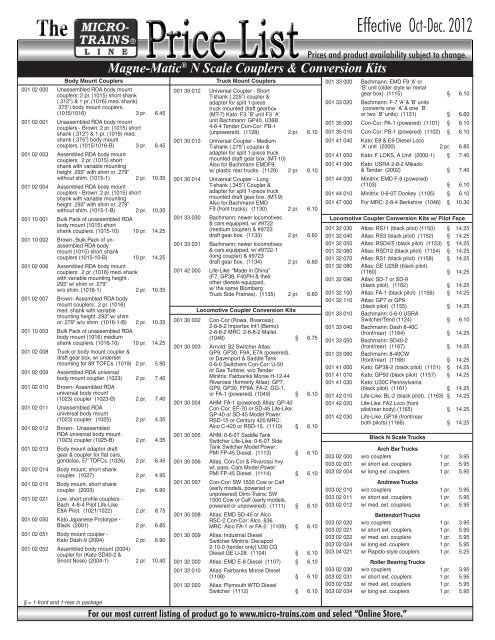 Price List - Micro-Trains