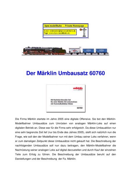 Der Märklin Umbausatz 60760 - HPW-Modellbahn