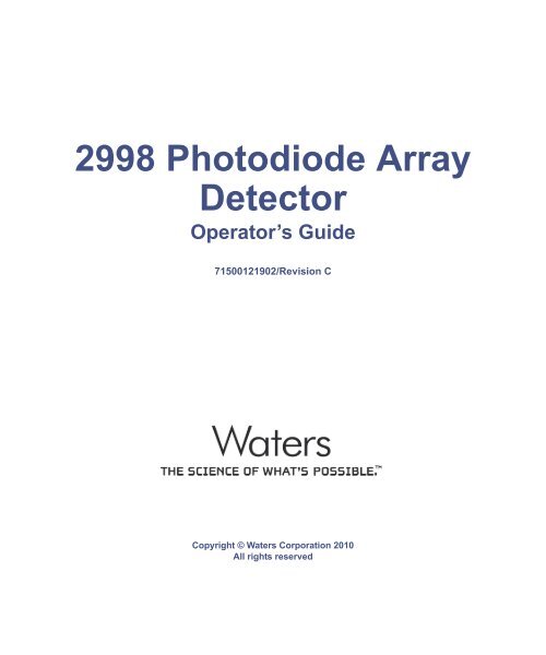 Waters 2998 Photodiode Array Detector Operator's Guide
