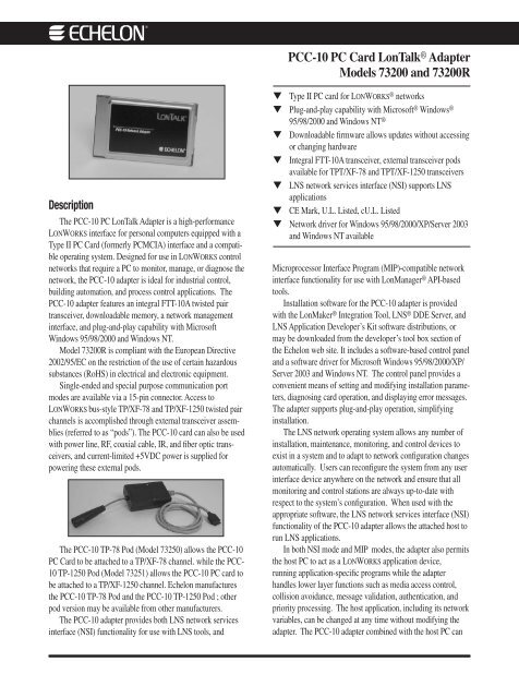 PCC-10 PC Card LonTalk Adapter - Echelon